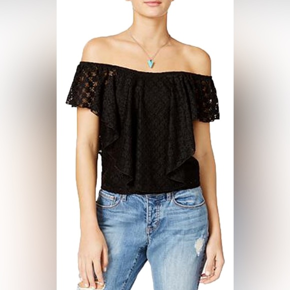 American Rag | Tops | American Rag Off The Shoulder Popover Black Lace ...